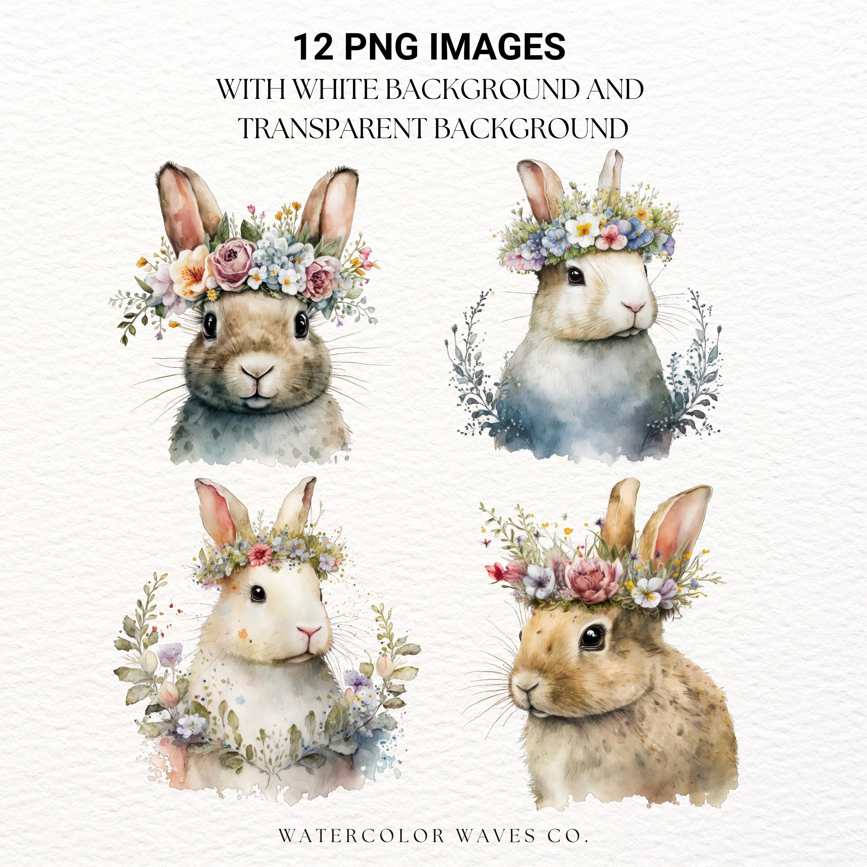 Spring Bunny Clipart | Easter Bunny Clipart | Floral Bunny | Watercolor ...
