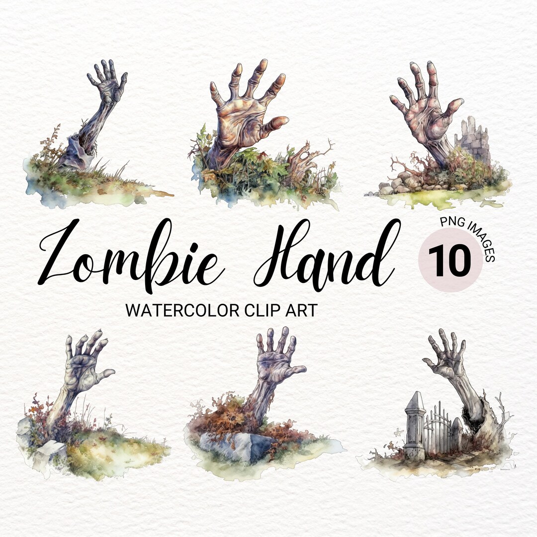 Zombie Hand Clipart | Watercolor Halloween Graveyard PNG | Digital ...
