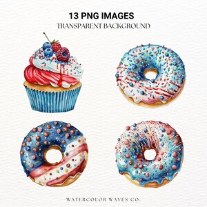 4th of July Donut Clipart | Watercolor Desserts Clipart Bundle | Food ...