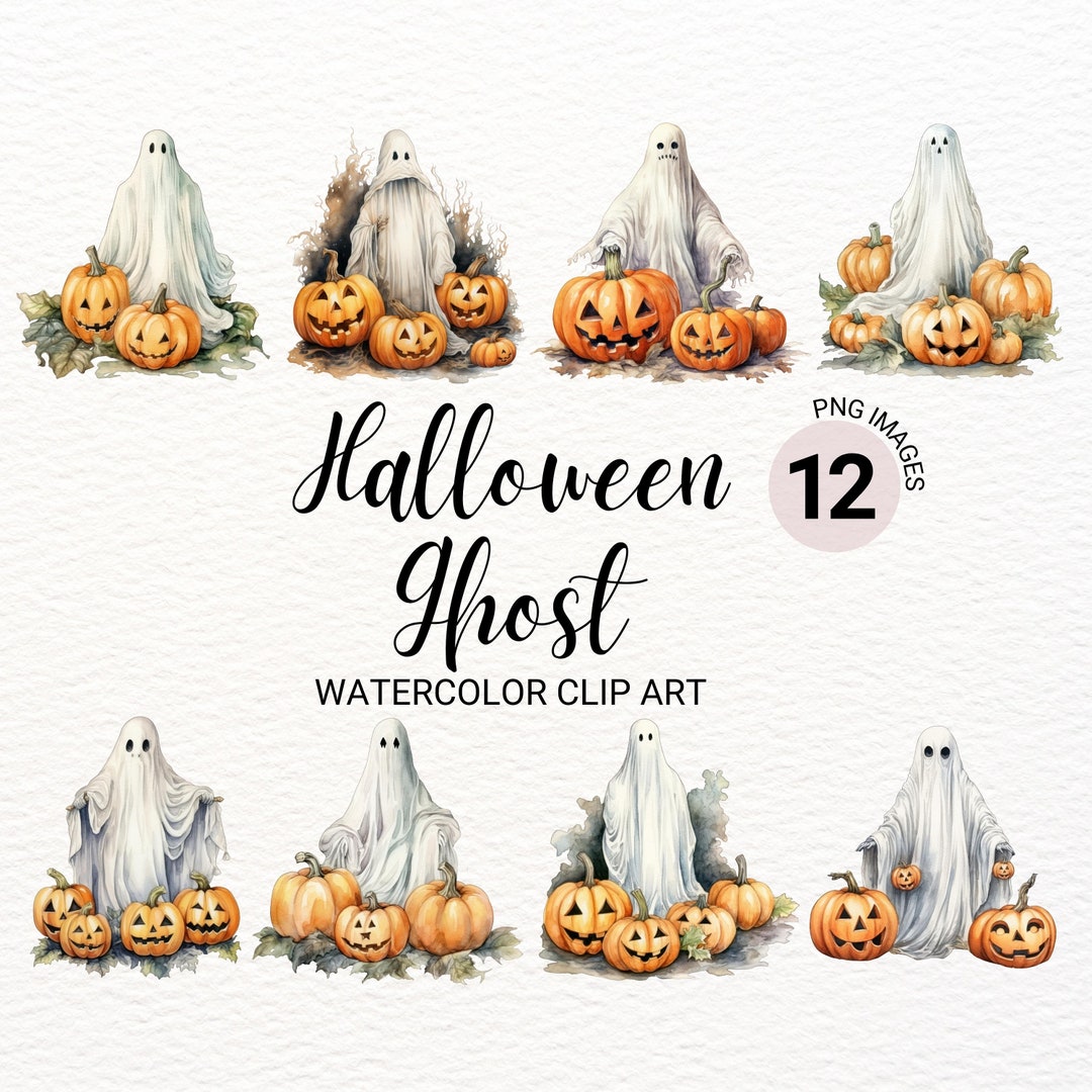 Spooky Ghost Clipart | Watercolor Halloween PNG | Collage Images | Junk ...