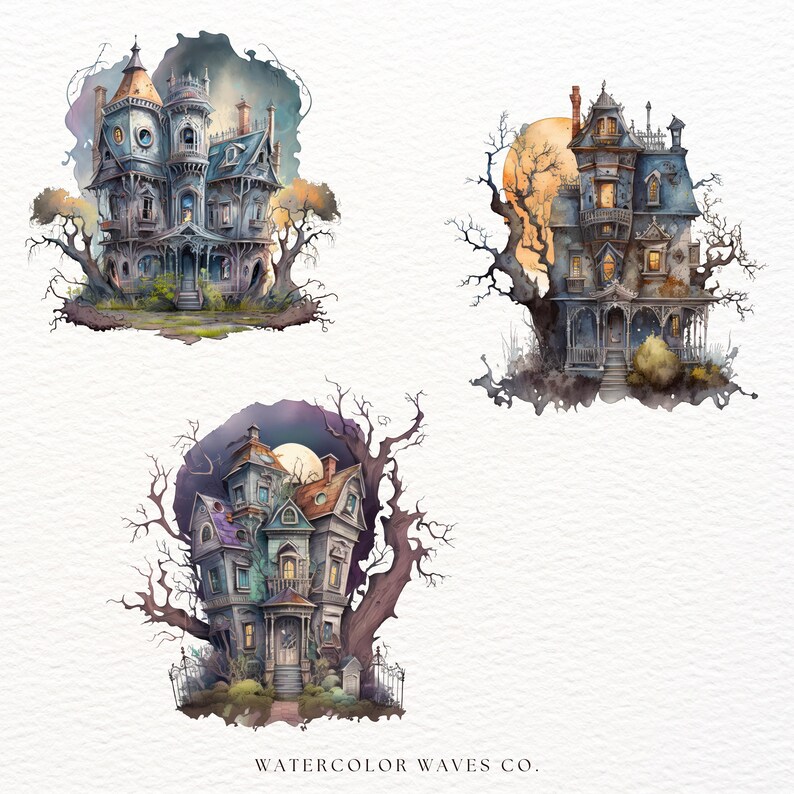 Haunted Houses Clipart Bundle Watercolor Halloween PNG - Etsy