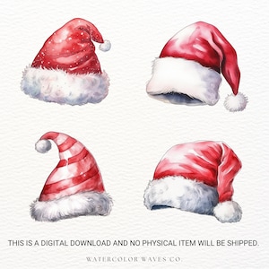 Santa Hat Clipart | Watercolor Christmas Clipart | Winter Clipart ...