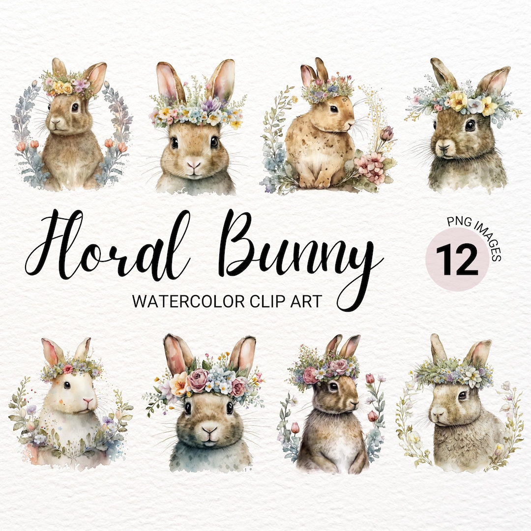 Spring Bunny Clipart | Easter Bunny Clipart | Floral Bunny | Watercolor ...