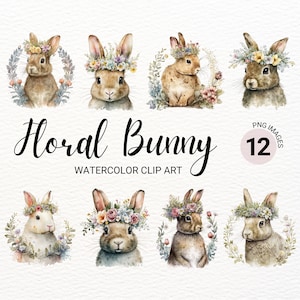 Spring Bunny Clipart | Easter Bunny Clipart | Floral Bunny | Watercolor ...