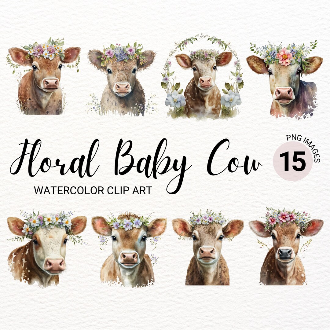 Floral Baby Cow PNG | Watercolor Floral Cow Baby Clipart | Cute Baby ...
