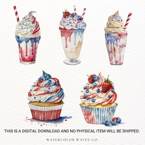 4th of July Donut Clipart | Watercolor Desserts Clipart Bundle | Food ...