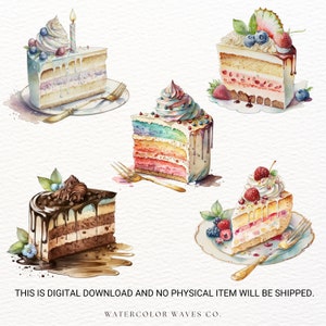 Birthday Cake Clipart | Watercolor Cake PNG | Baking Clipart | Dessert ...