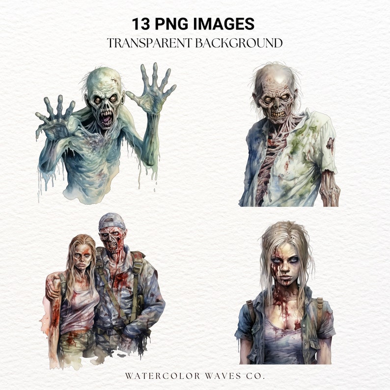 Zombie Apocalypse Clipart | Watercolor Halloween PNG | Fantasy Clipart ...