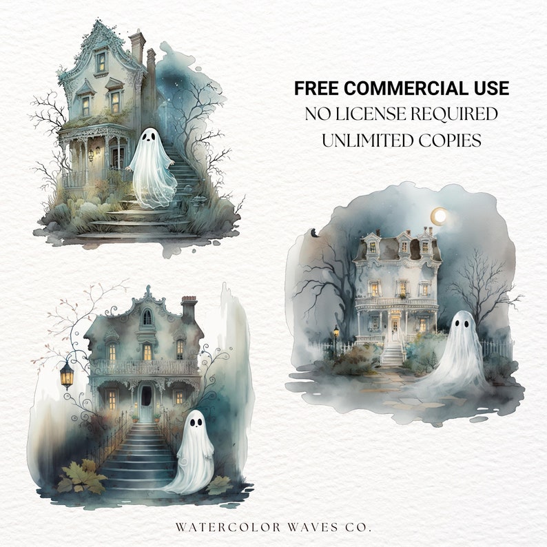 Haunted Mansion Clipart Bundle | Watercolor Halloween PNG | Spooky ...