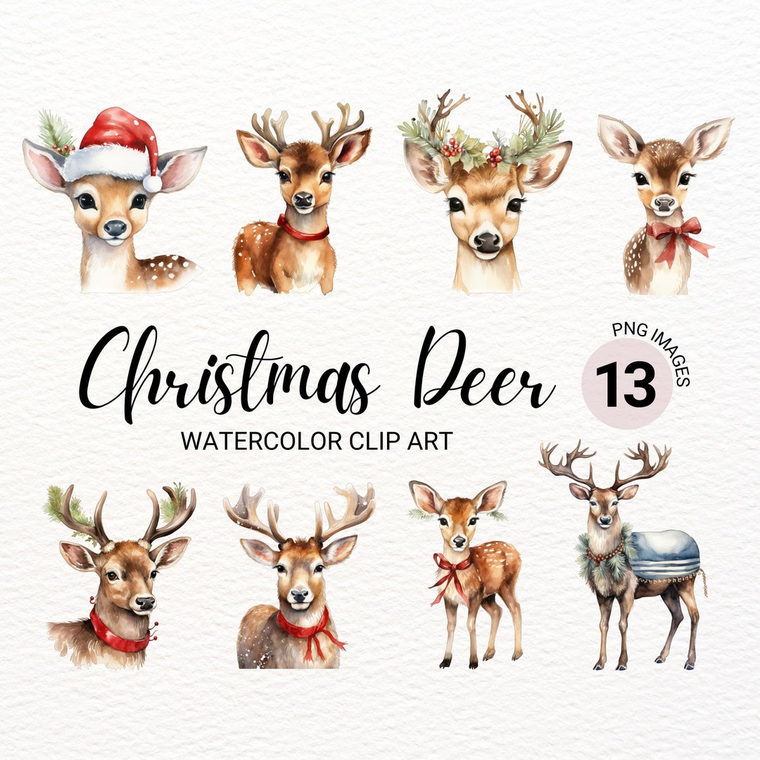 Christmas Deer Clipart | Santa PNG | Watercolor Baby Animals ...
