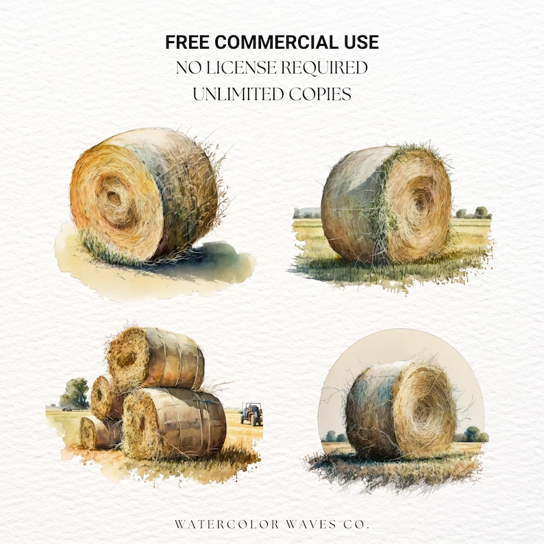 Bale of Hay Clipart Bundle Farm Landscape Watercolor Wheat - Etsy