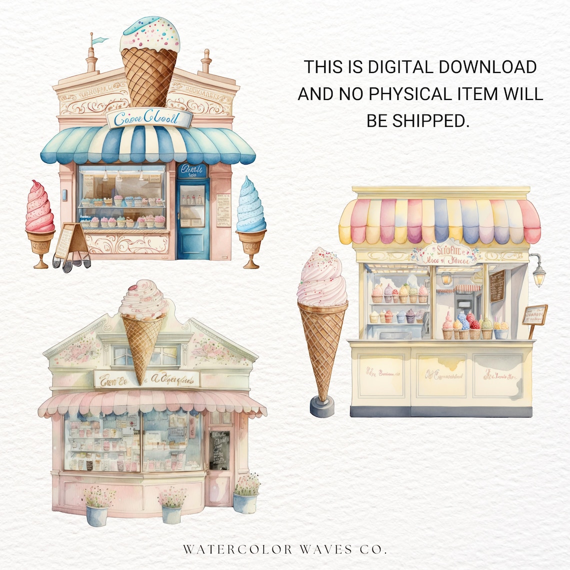 Cute Ice Cream Shop Clipart Watercolor Ice Cream Clipart - Etsy Canada