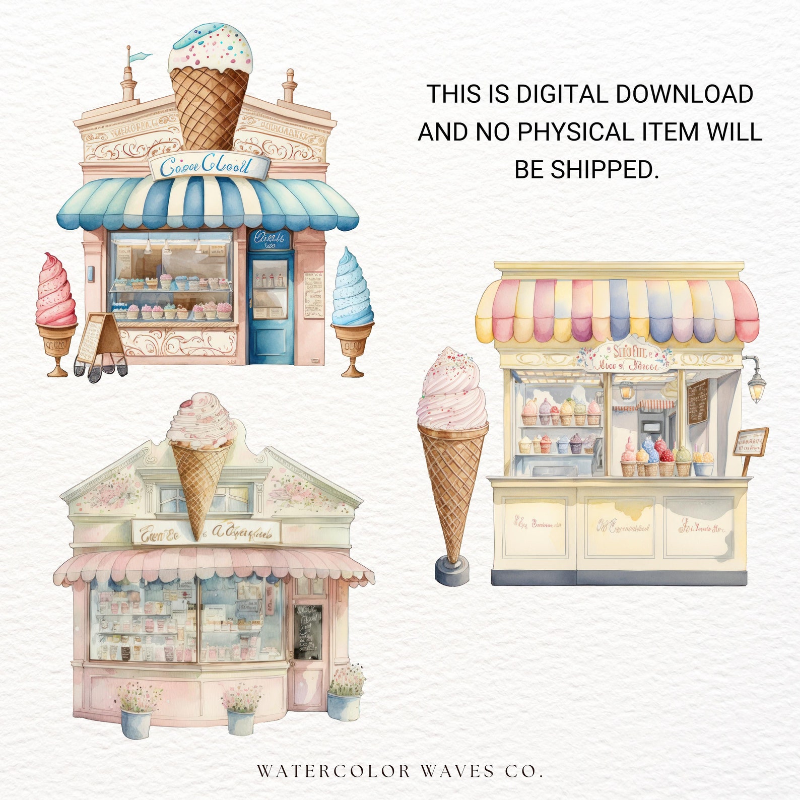 Cute Ice Cream Shop Clipart Watercolor Ice Cream Clipart - Etsy Canada
