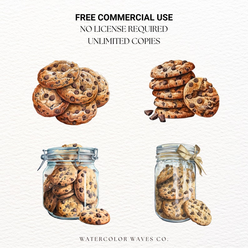 Chocolate Chip Cookies Clipart Watercolor Cookies PNG - Etsy