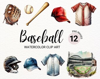 Baseball Clipart Bundle, Watercolor Sports PNG, Summer Collage Images ...
