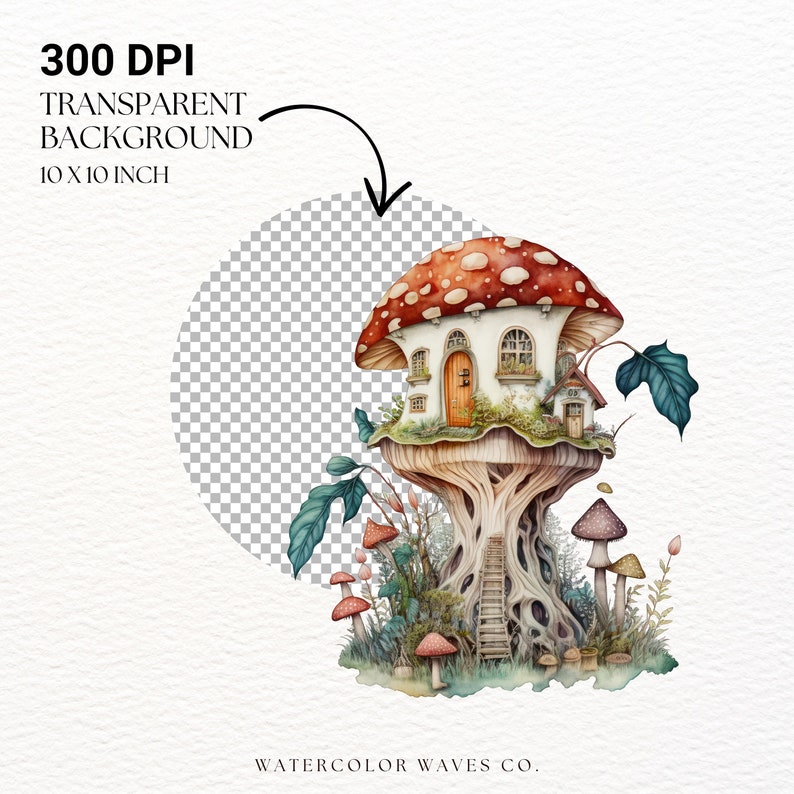 Watercolor Mushroom House PNG Fairy House Clipart Mushroom - Etsy