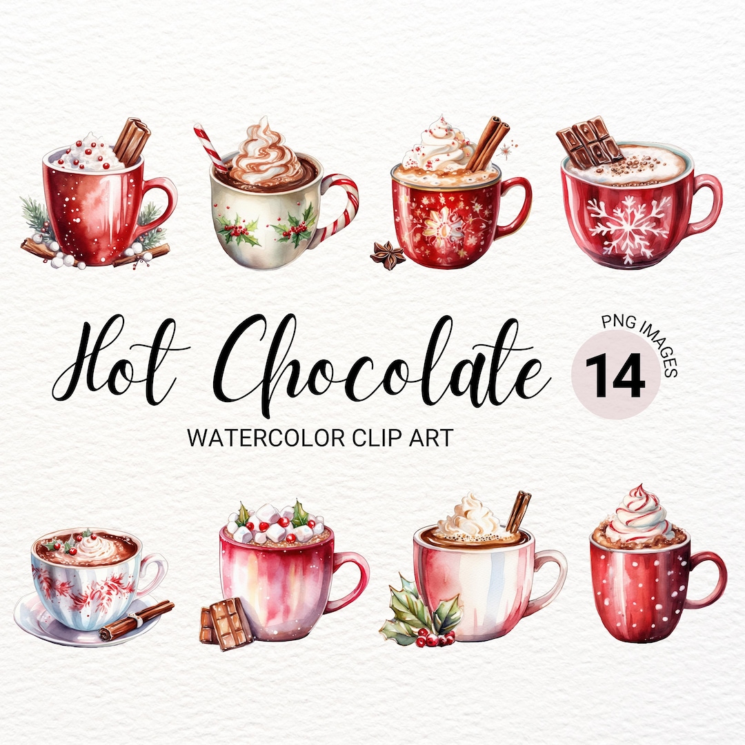 Hot Chocolate Clipart | Watercolor Hot Cocoa PNG | Christmas Collage ...