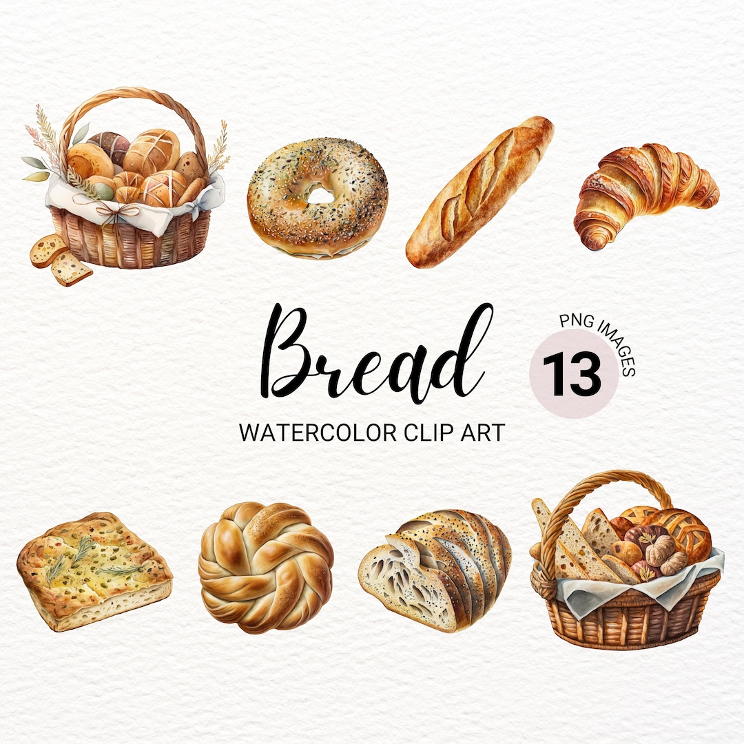 Watercolor Bread Clipart | Bakery Clipart | Bread Basket | Food Clipart ...