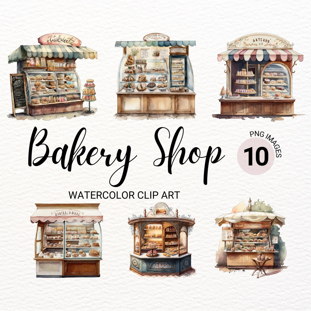 Bakery Shop Clipart | Bakery PNG | Paris Cafe Clipart | Watercolor ...