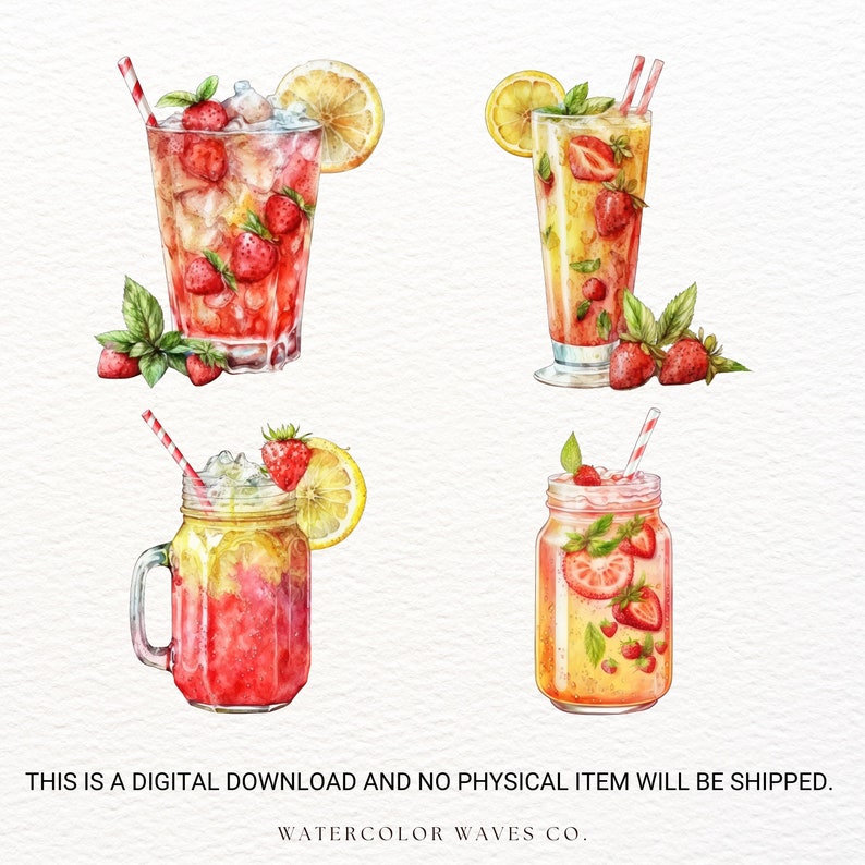 Watercolor Strawberry Lemonade PNG Pink Lemonade Clipart - Etsy