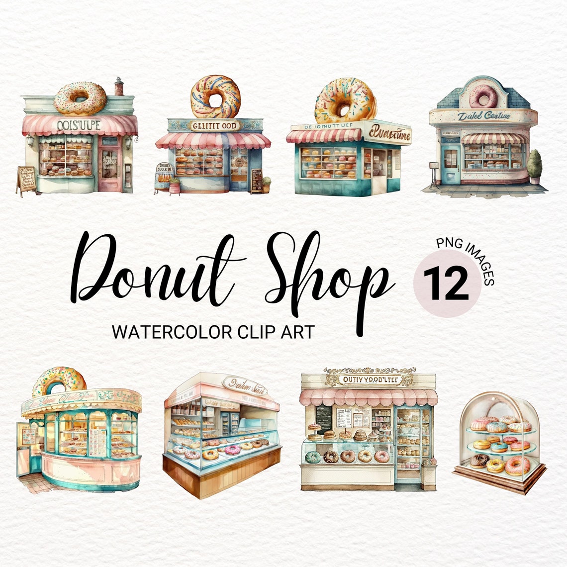 Donut Shop Clipart | Watercolor Donut PNG | Baking Clipart Bundle ...