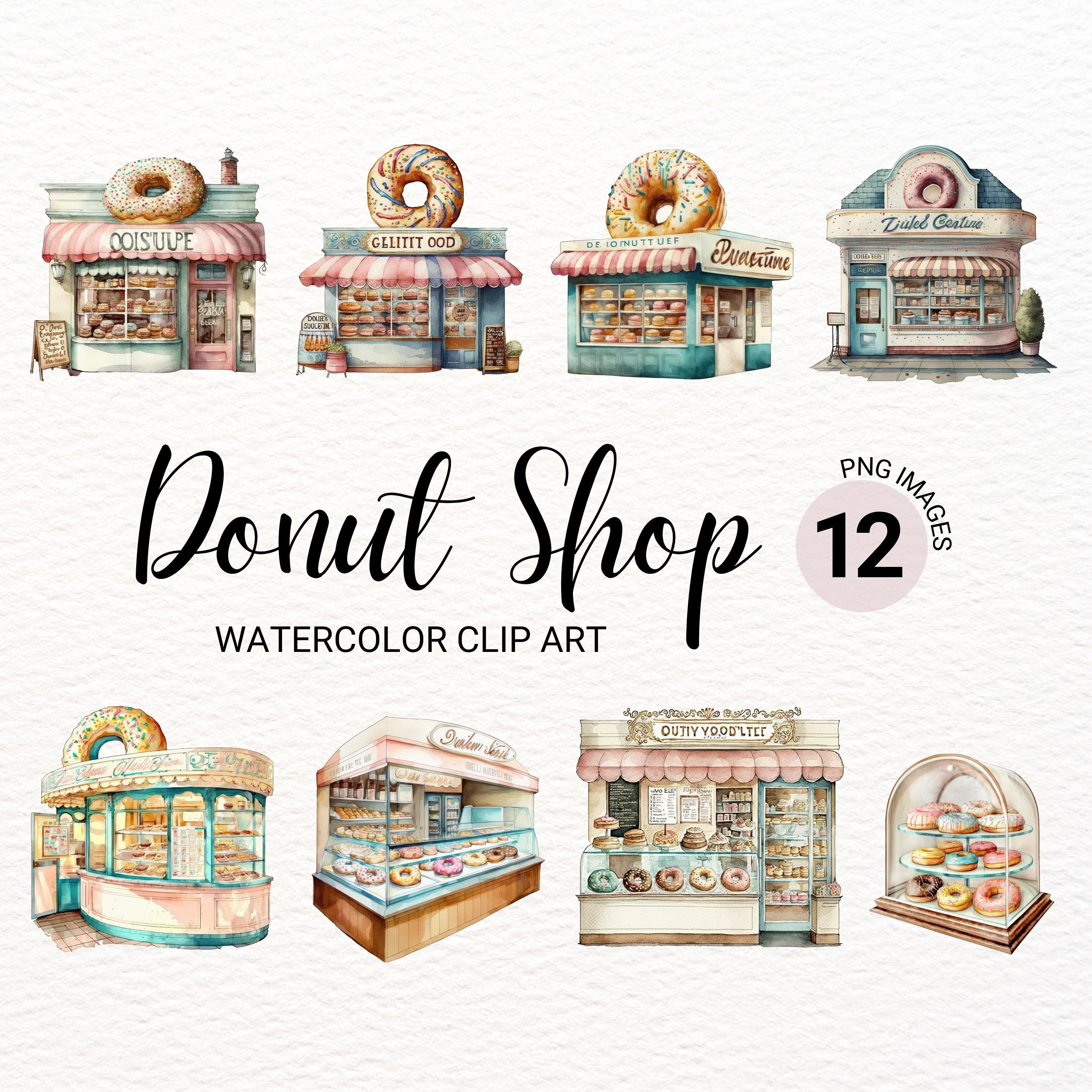 Donut Shop Clipart | Watercolor Donut PNG | Baking Clipart Bundle ...