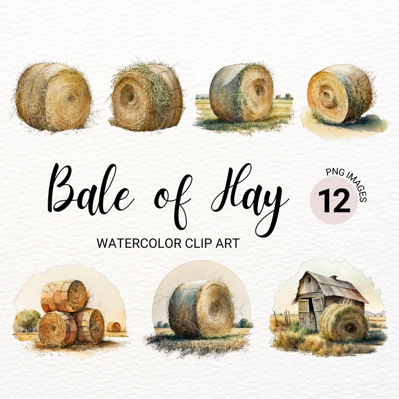 Bale of Hay Clipart Bundle Farm Landscape Watercolor Wheat - Etsy