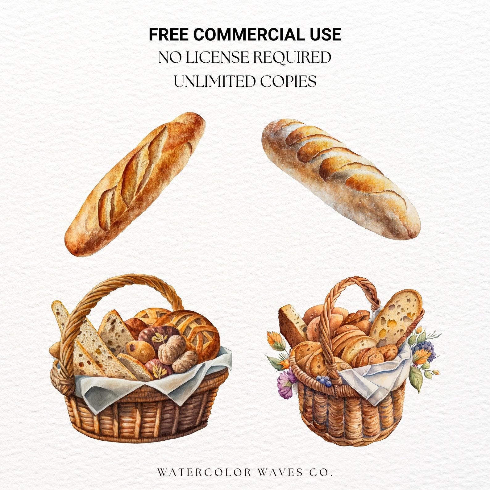 Watercolor Bread Clipart Bakery Clipart Bread Basket Food Clipart ...