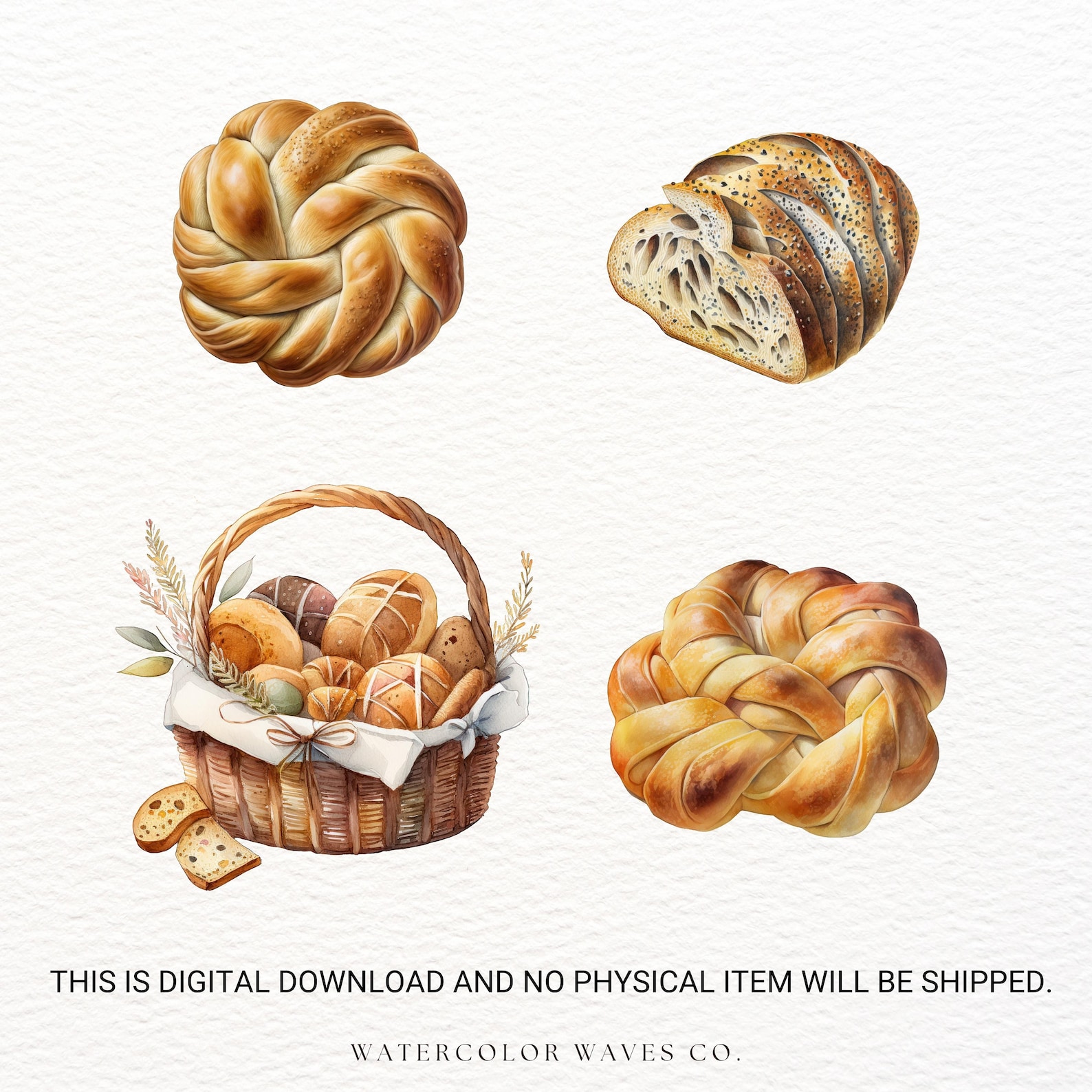 Watercolor Bread Clipart Bakery Clipart Bread Basket Food Clipart ...