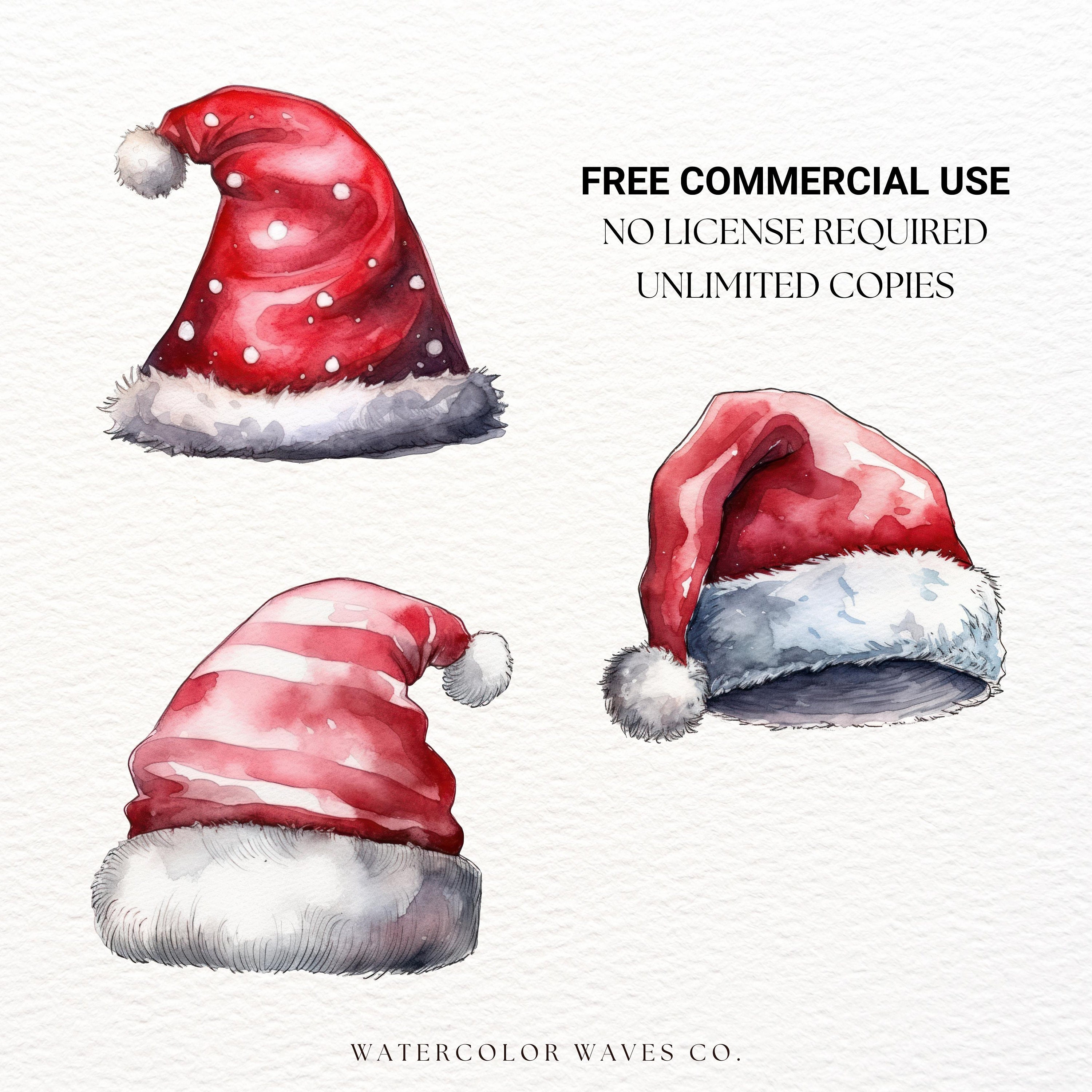 Santa Hat Clipart | Watercolor Christmas Clipart | Winter Clipart ...