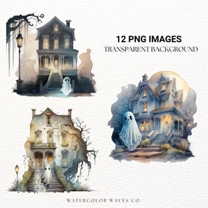 Haunted Mansion Clipart Bundle | Watercolor Halloween PNG | Spooky ...