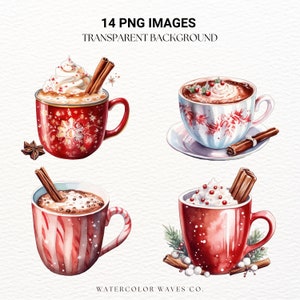 Hot Chocolate Clipart | Watercolor Hot Cocoa PNG | Christmas Collage ...