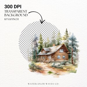 Watercolor Wooden Cabin Clipart | Log Cabin PNG | House in the Woods ...