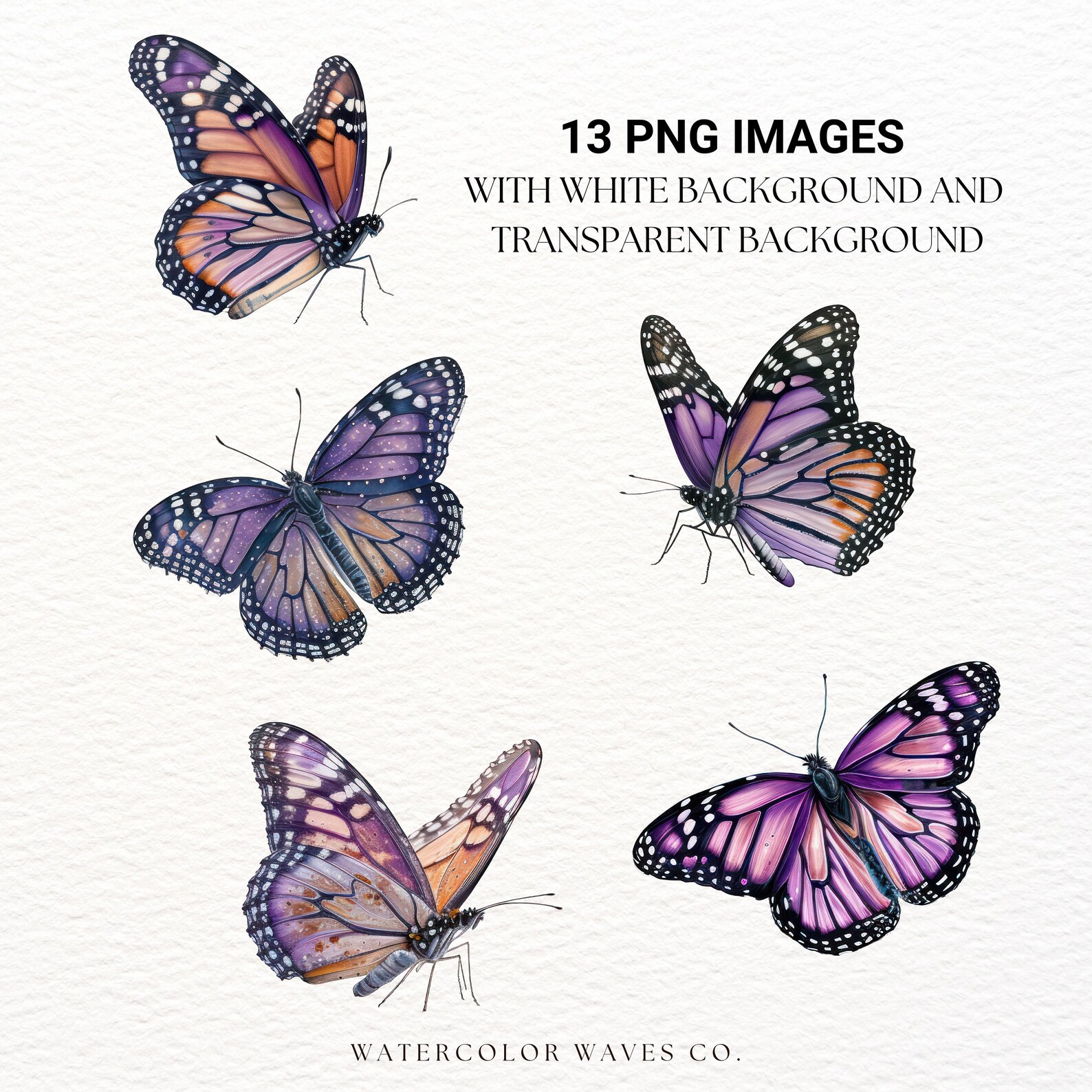 Monarch Butterfly Clipart | Watercolor Purple Butterfly PNG | Floral ...