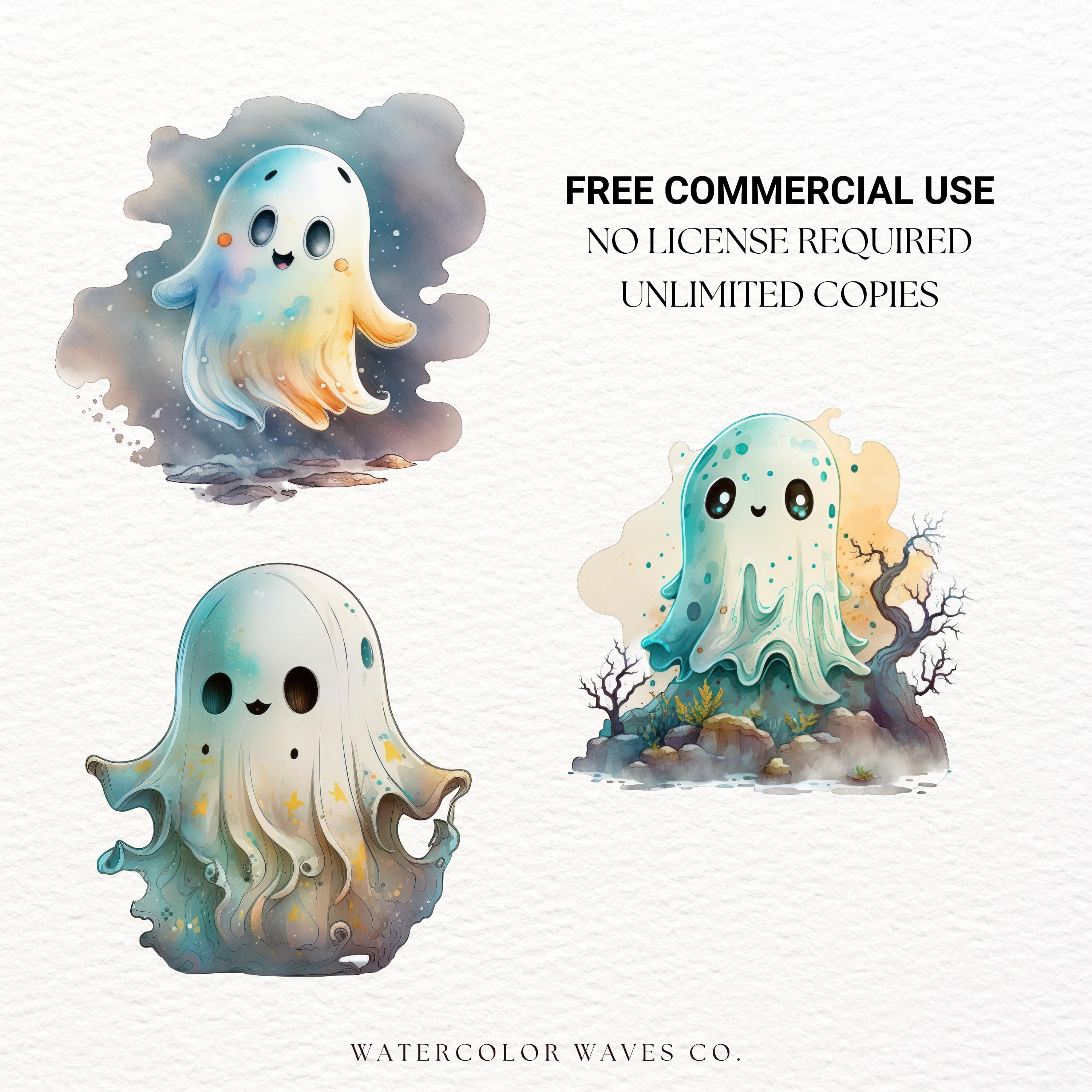 Cute Ghost Clipart | Watercolor Halloween PNG | Spooky Collage Images ...