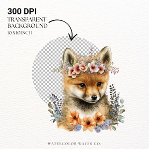 Floral Baby Fox Clipart | Baby Animals Clipart | Woodland Animals ...