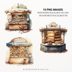 Bakery Shop Clipart | Bakery PNG | Paris Cafe Clipart | Watercolor ...