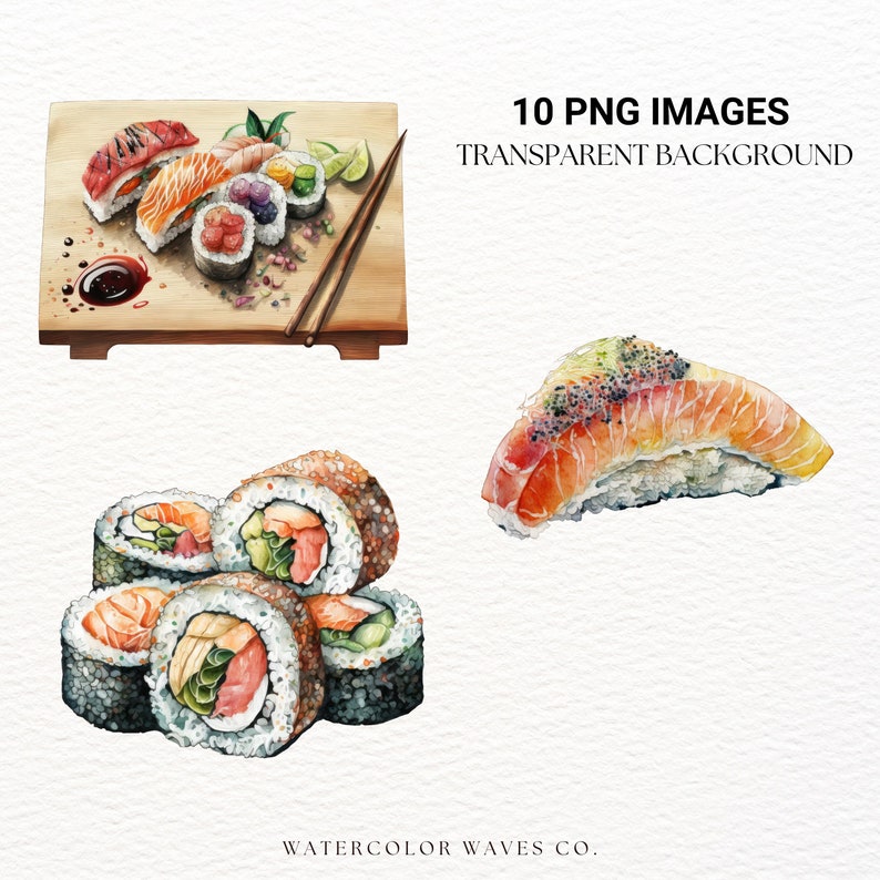 Watercolor Sushi Clipart Sushi Party Japanese Food Clipart - Etsy