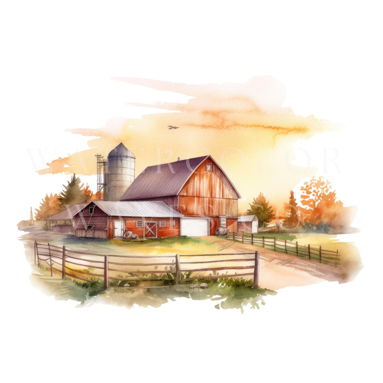 Sunrise Farm Clipart Bundle Farmhouse Clipart Watercolor - Etsy