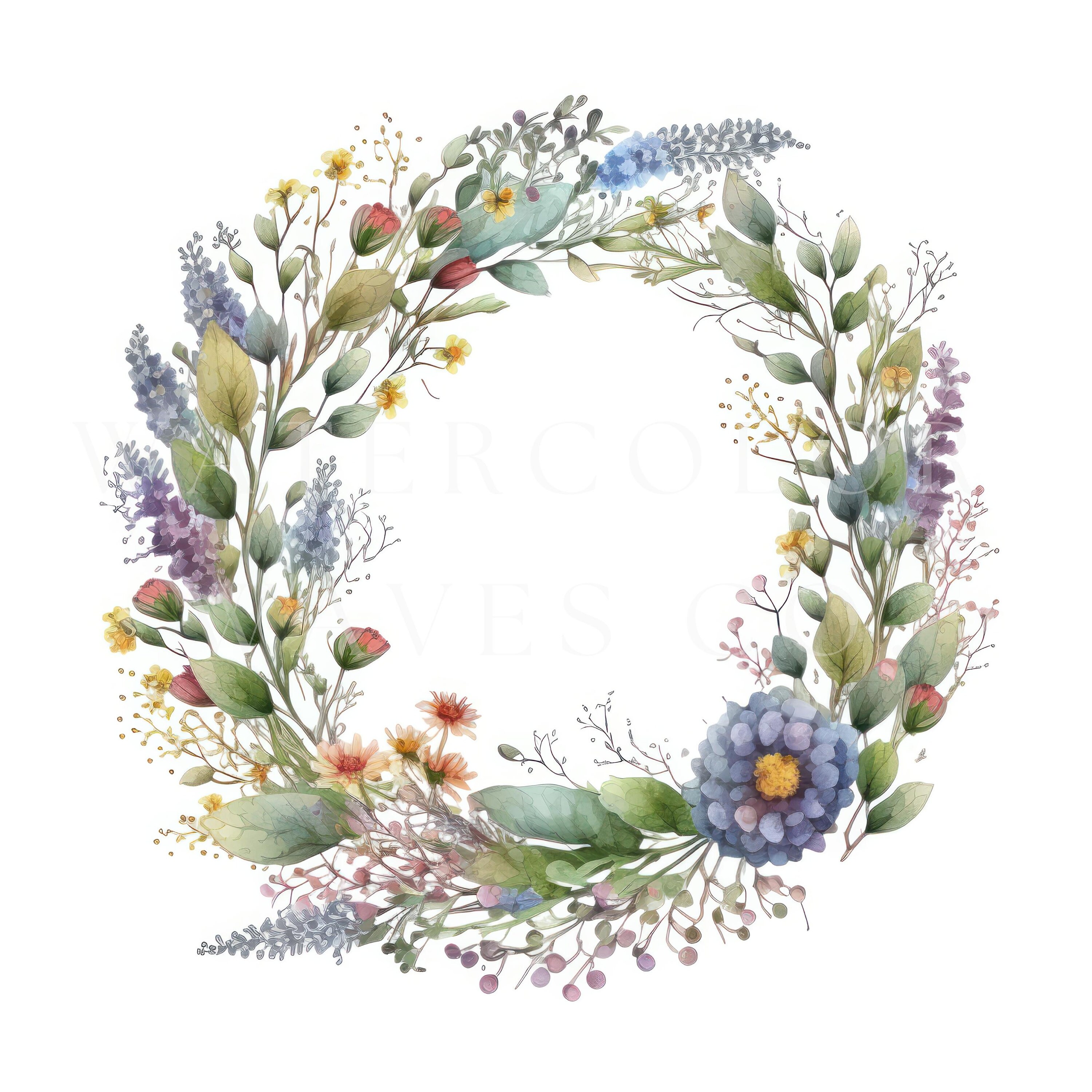 Wildflower Wreath Clipart Floral PNG Flower Clipart Bundle - Etsy