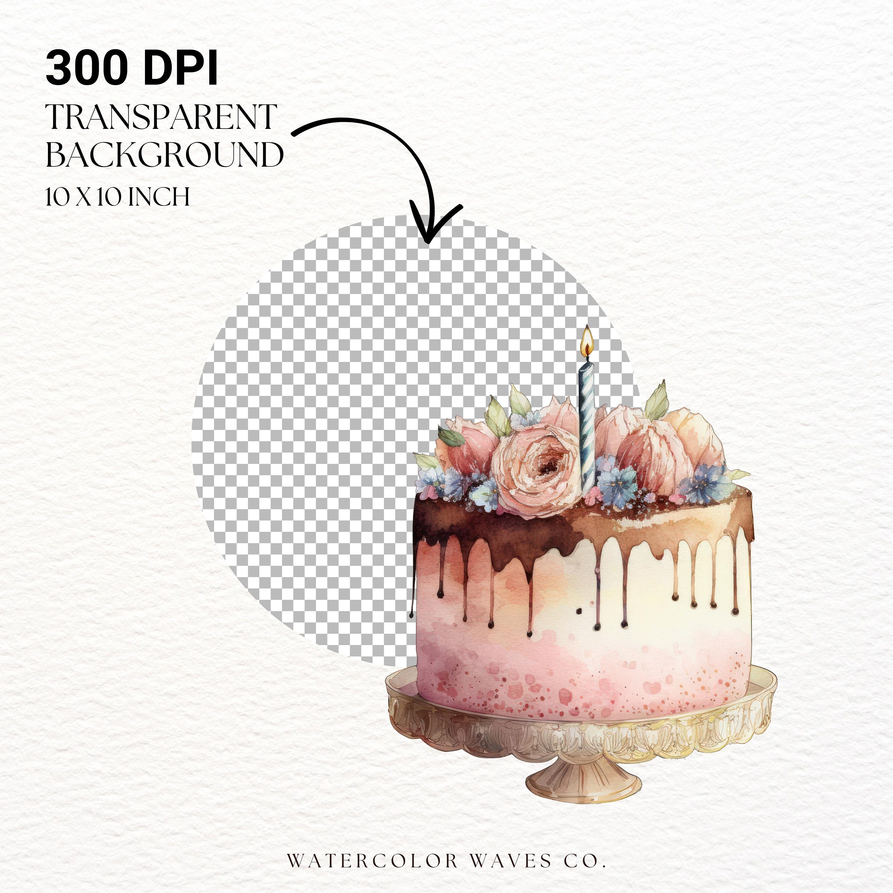 Birthday Cake Clipart Watercolor Cake PNG Baking Clipart - Etsy