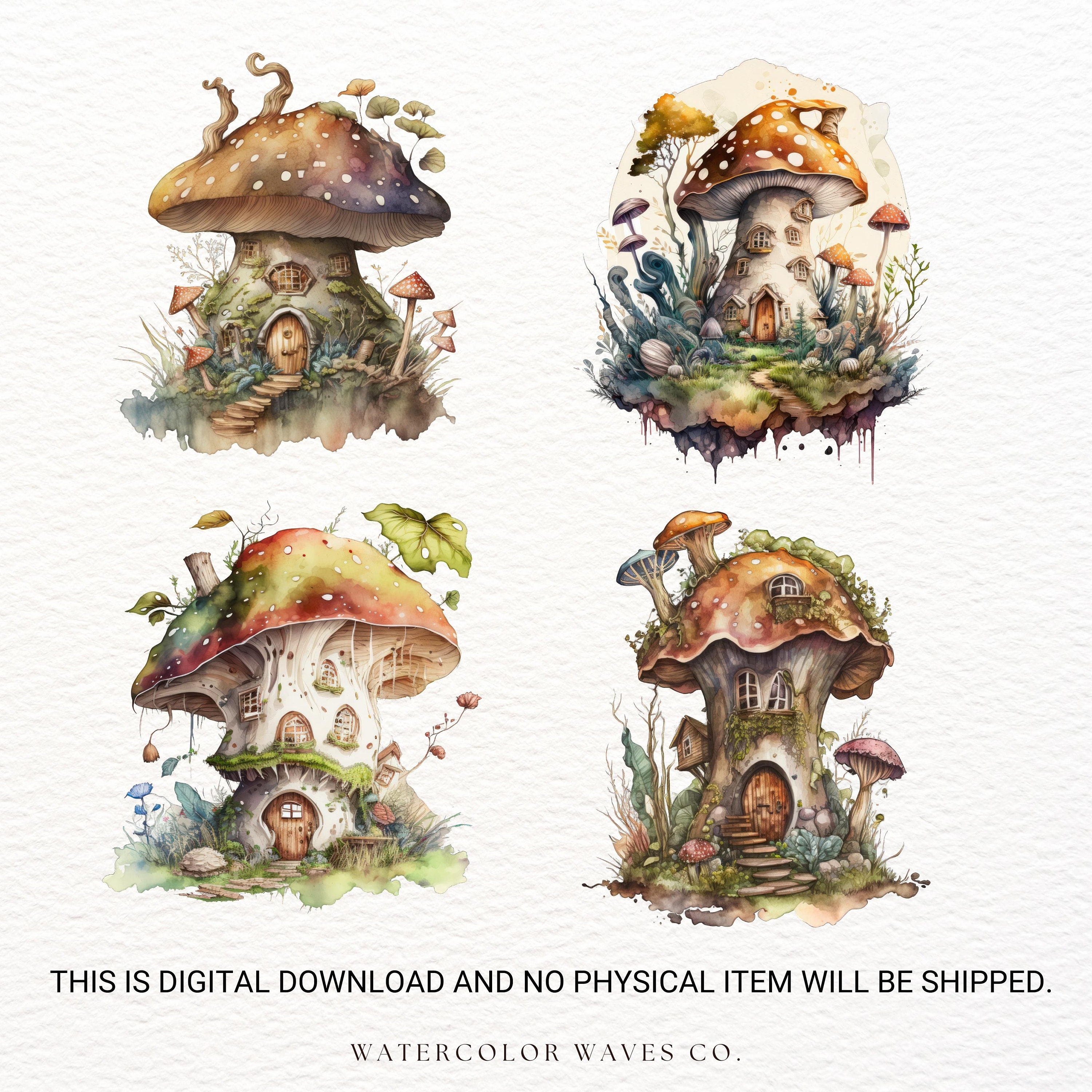 Watercolor Mushroom House PNG Fairy House Clipart Mushroom - Etsy