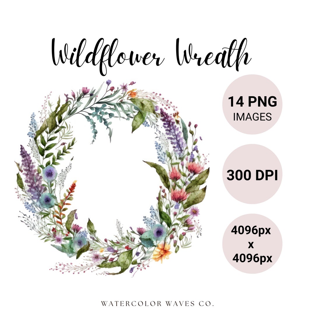 Wildflower Wreath Clipart Floral PNG Flower Clipart Bundle - Etsy