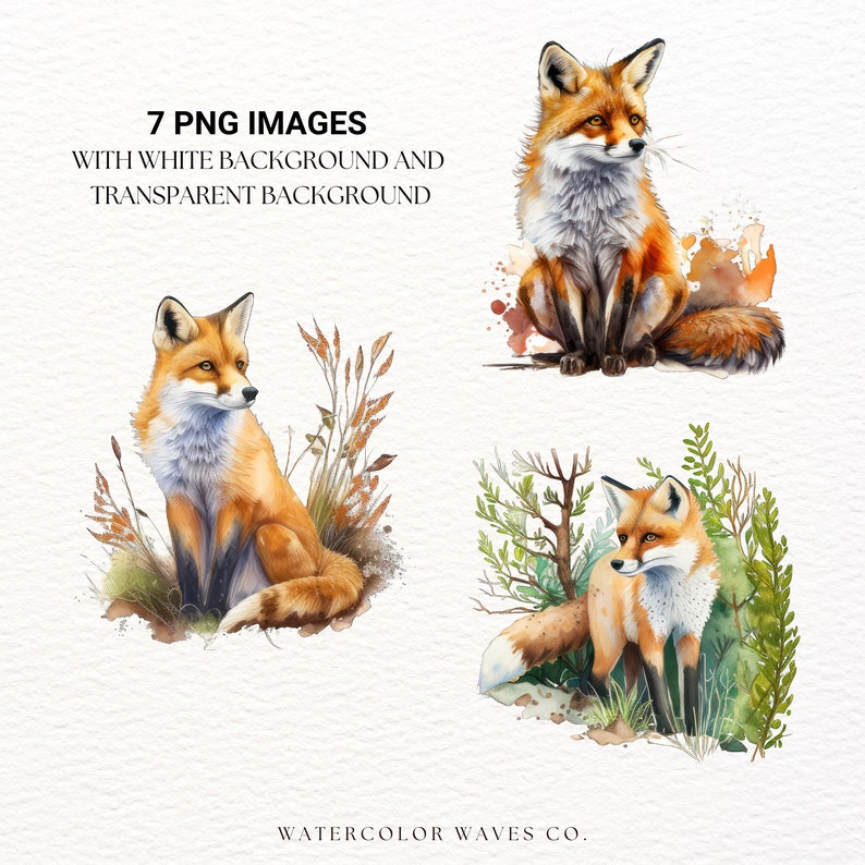 Watercolor Fox Clipart Cute Fox PNG Woodland Animals - Etsy