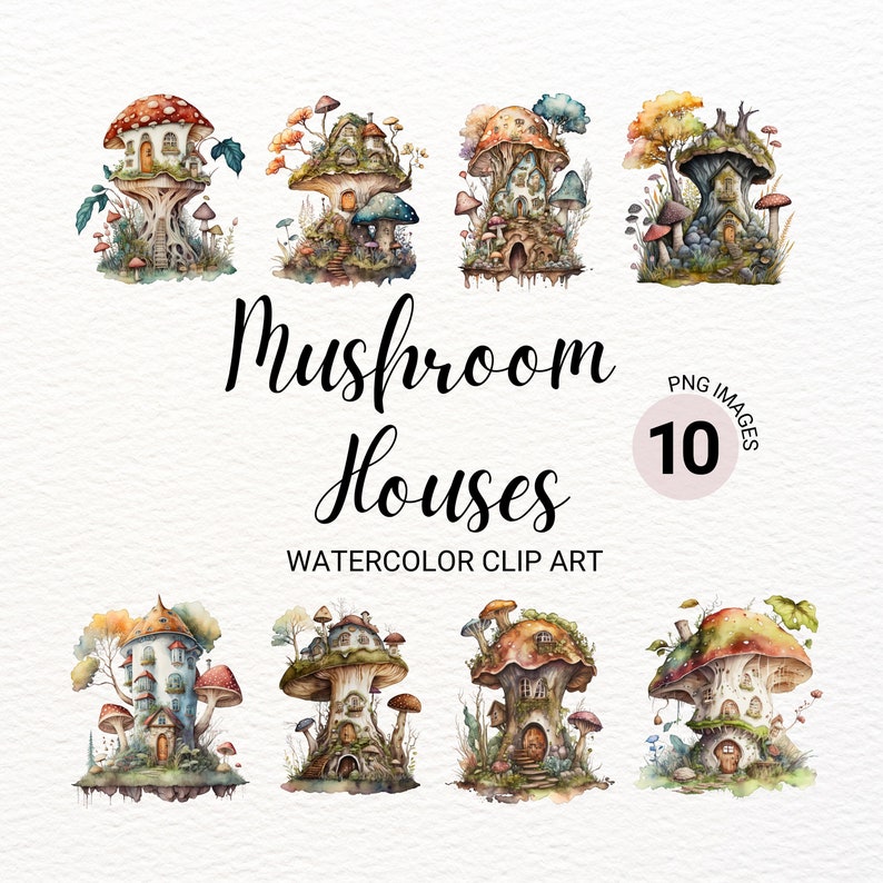 Watercolor Mushroom House PNG | Fairy House Clipart | Mushroom Cottage ...