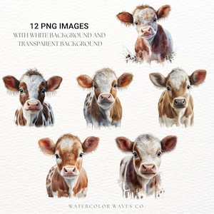 Baby Cow PNG | Watercolor Cow Baby Clipart | Cute Baby Animals Print ...