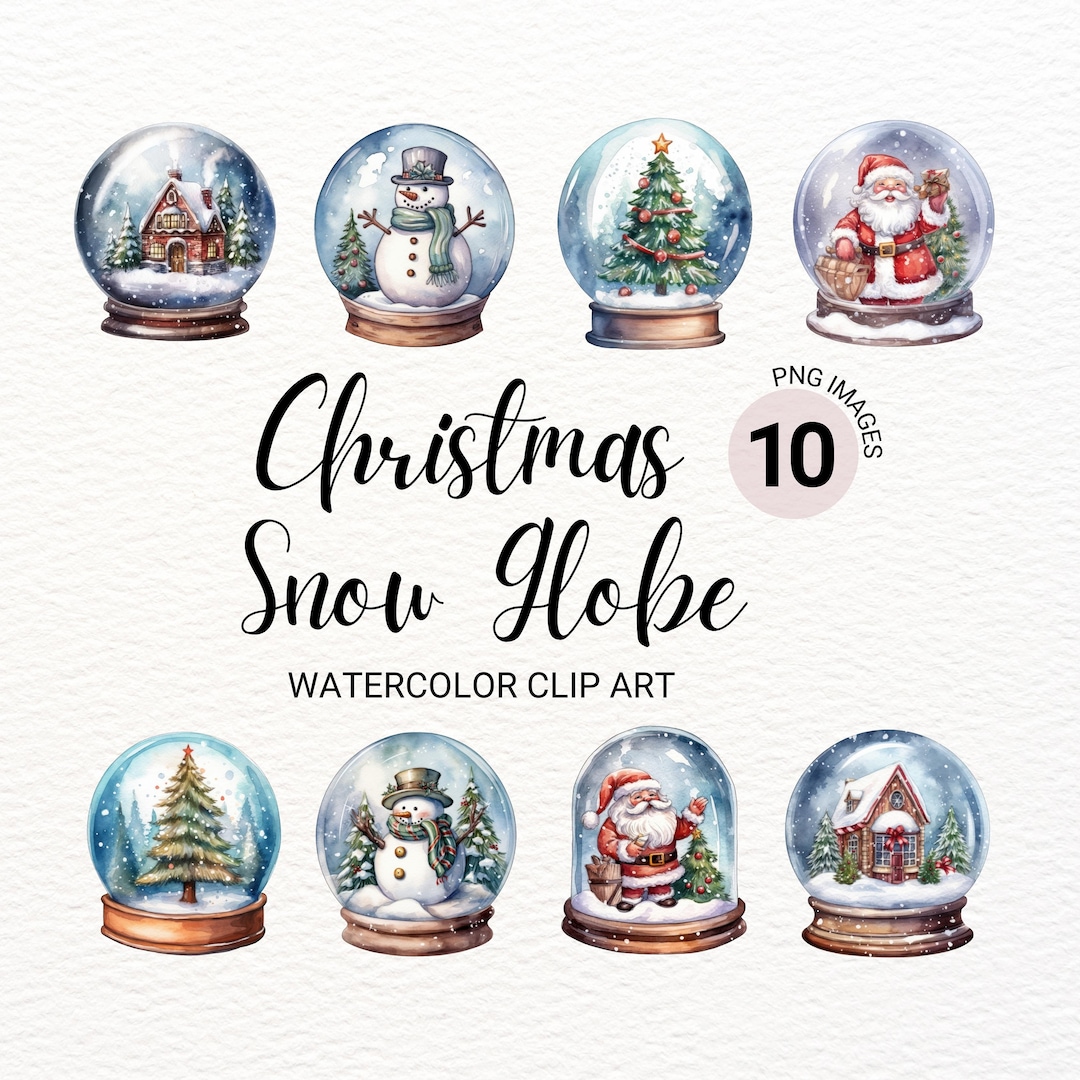 Christmas Snow Globe Clipart | Watercolor Christmas Tree | Santa PNG ...