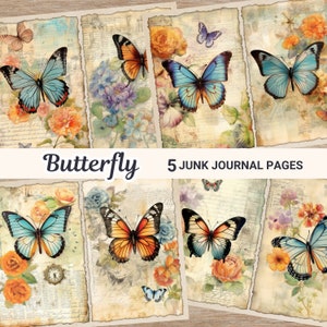 Watercolor Butterfly Junk Journal Pages Vintage Butterflies Floral ...