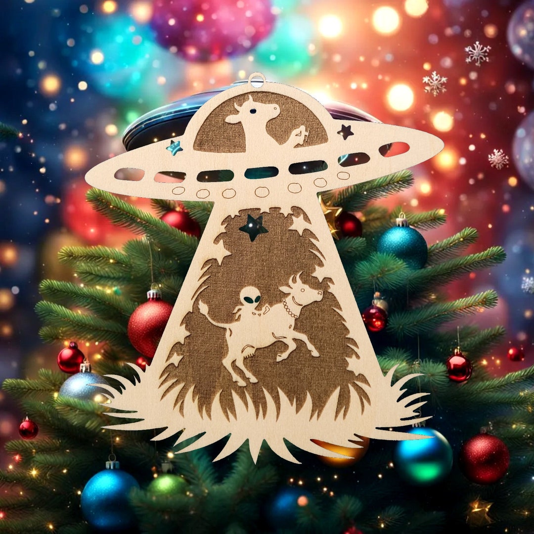 Engraved UFO Cow Alien Abduction Ornament 3 2024 Original Design ...