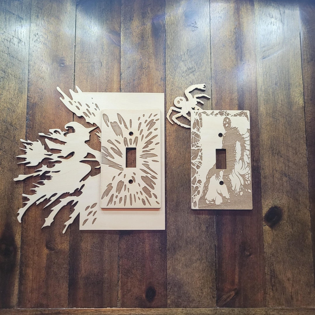 Halloween Light Switch Laser Cut Files: Witch, Spider, Zombie (SVG, AI ...
